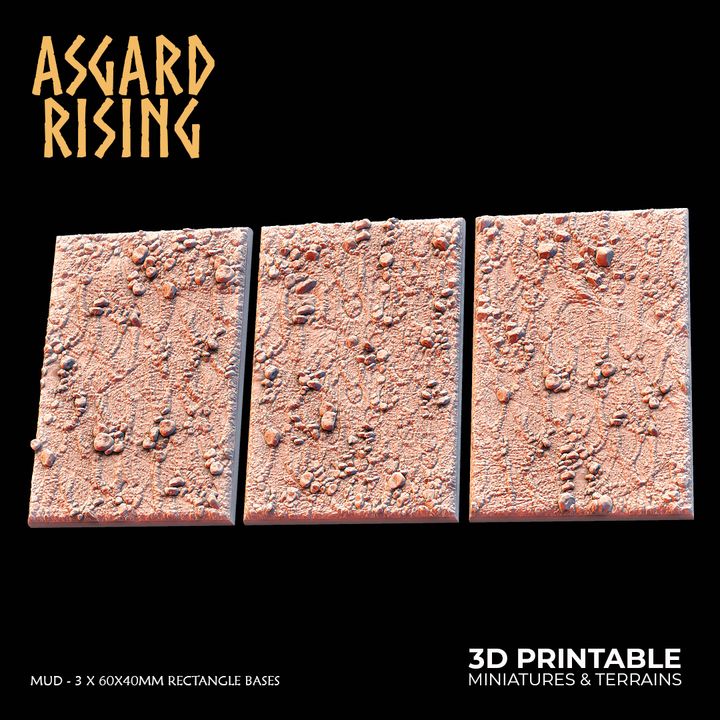 3D Printable Mud - 3 x 60x40mm Rectangle Bases /Pre-supported/ by Asgard Rising Miniatures